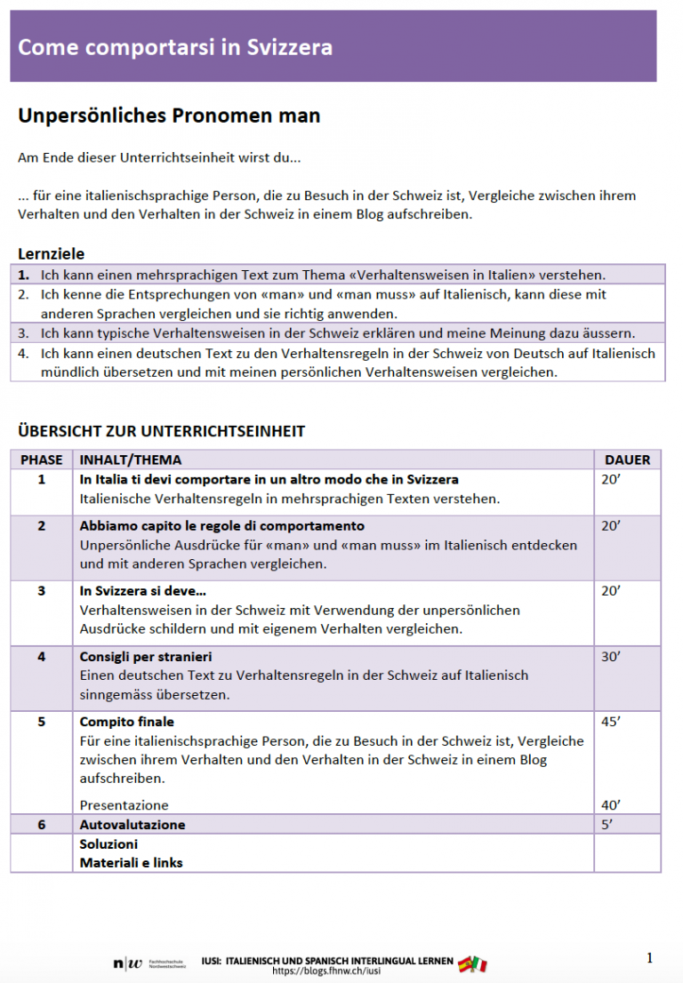 Unpersönliches Pronomen «man» - IUSI: Italienisch und Spanisch ...