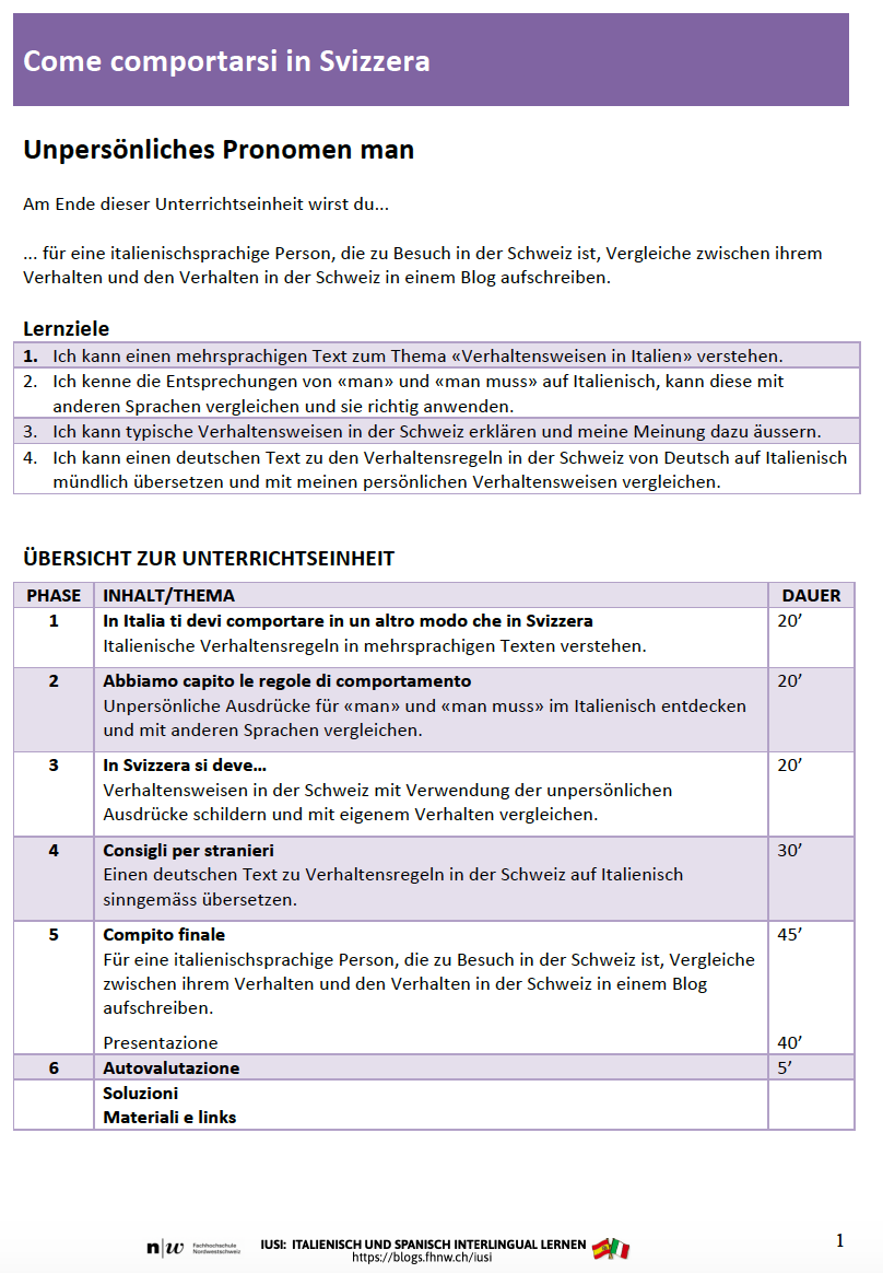 Unpersönliches Pronomen «man» - IUSI: Italienisch und Spanisch ...