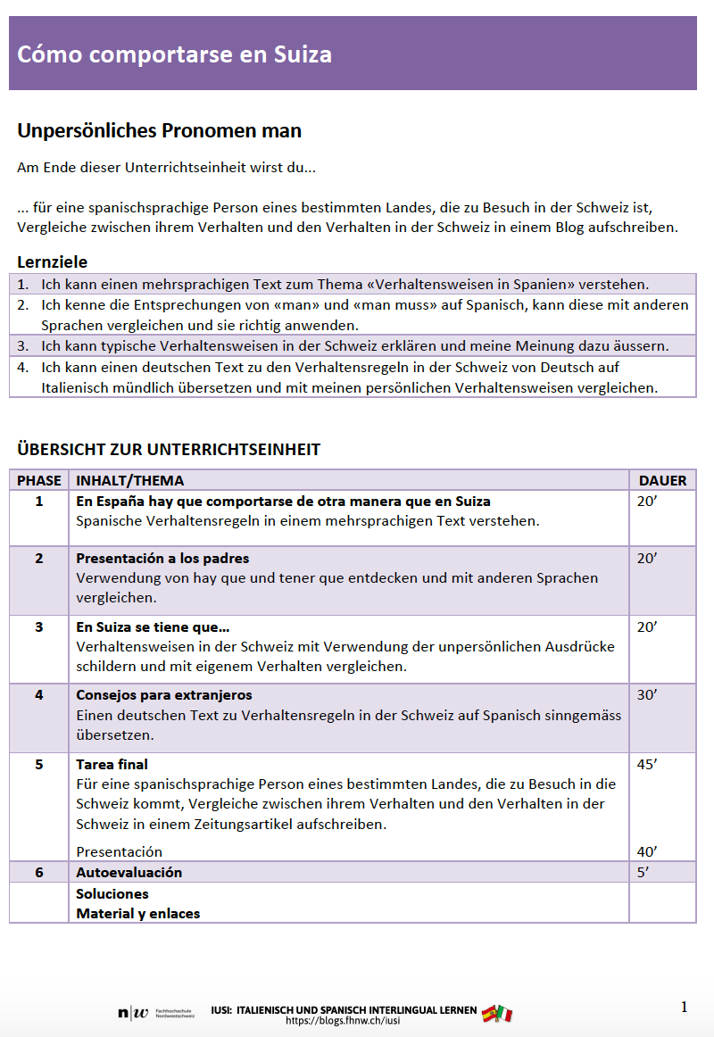 Unpersönliches Pronomen «man» - IUSI: Italienisch und Spanisch ...